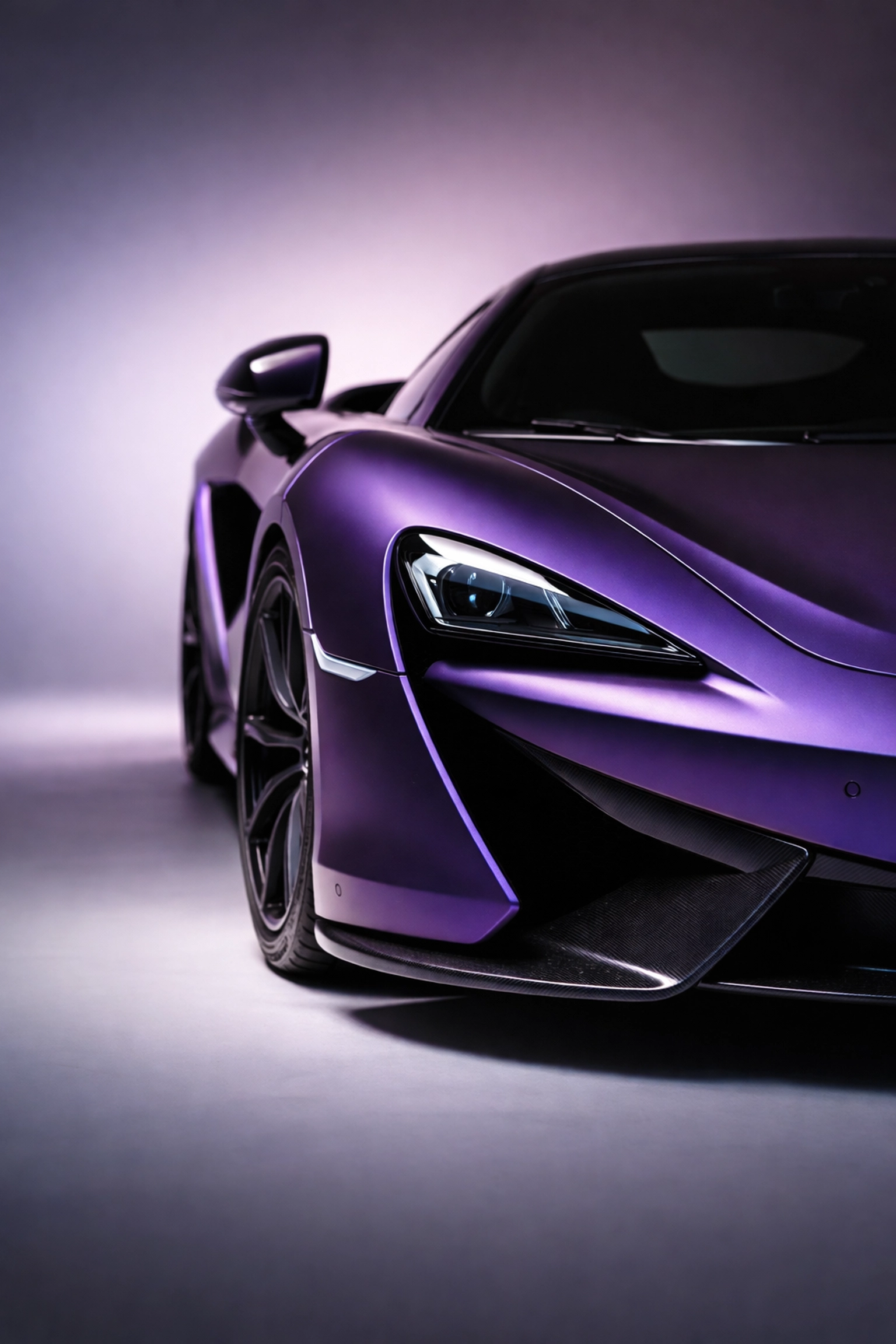 Luxury sports car with a matte purple color change wrap, demonstrating ...