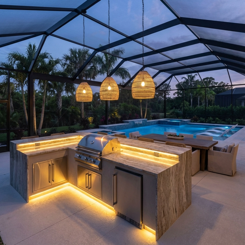 Outdoor Kitchen + Pool Screen Enclosure Combos: 15 Ideas to Transform ...