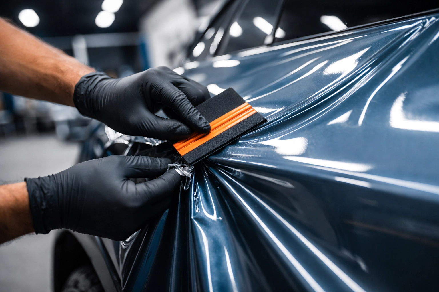 Close-up of professional vehicle wrap installation demonstrating expert ...